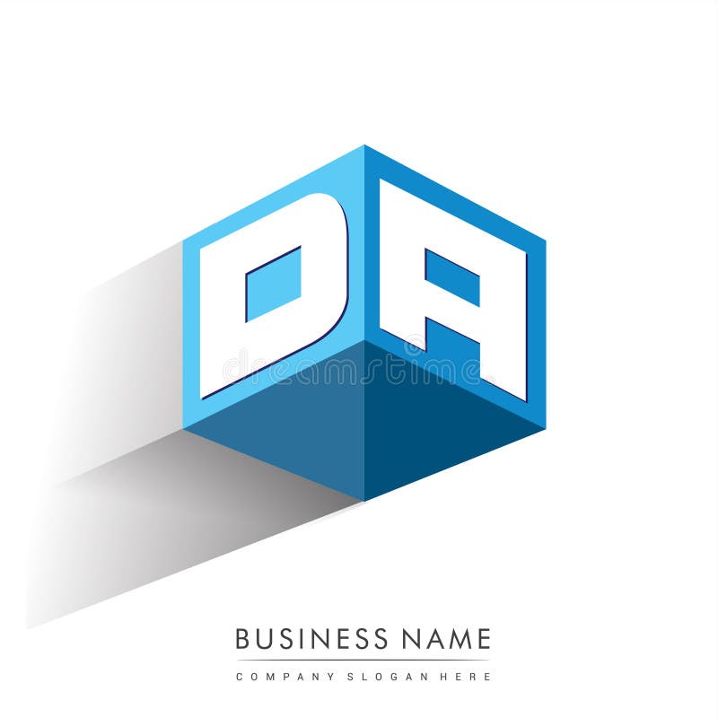 Letter DA Logo in Hexagon Shape and Blue Background, Cube Logo with ...