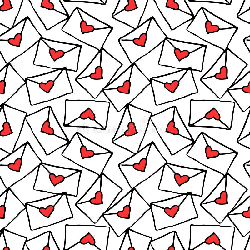 Letter with Declaration of Love. Seamless Pattern. Vector Illustration ...