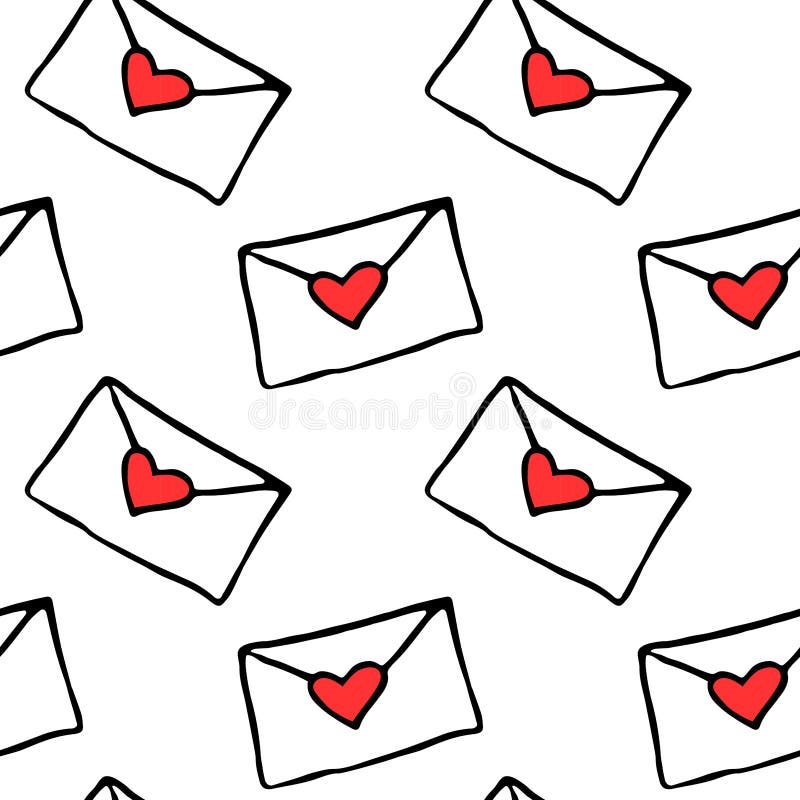 Letter with Declaration of Love. Seamless Pattern. Vector Illustration ...