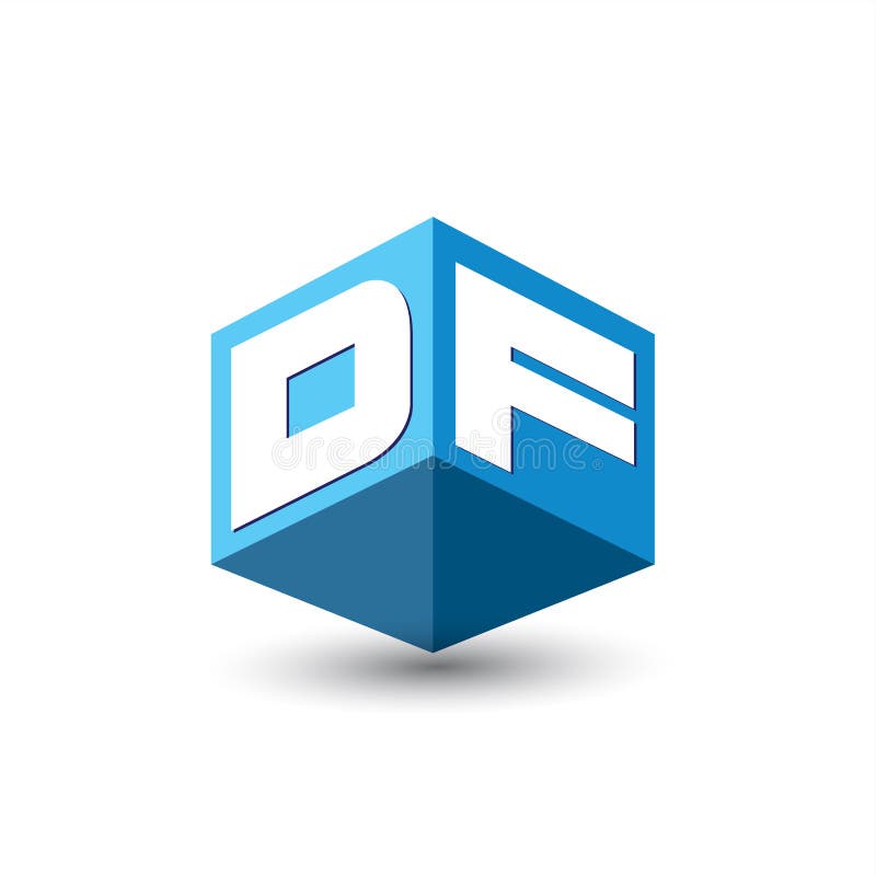 Letter DF Logo in Hexagon Shape and Blue Background, Cube Logo with ...