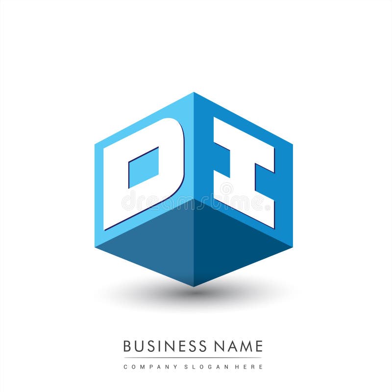Letter DI Logo in Hexagon Shape and Blue Background, Cube Logo with ...