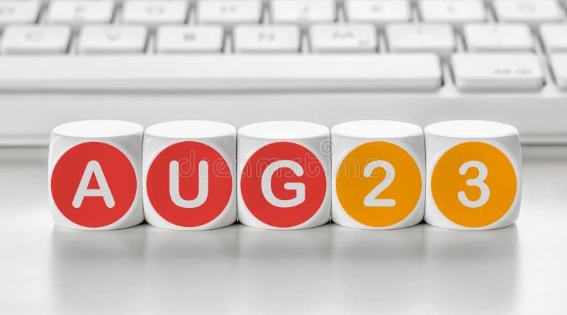 Letter Dice in Front of a Keyboard - August 23 Stock Image - Image of ...