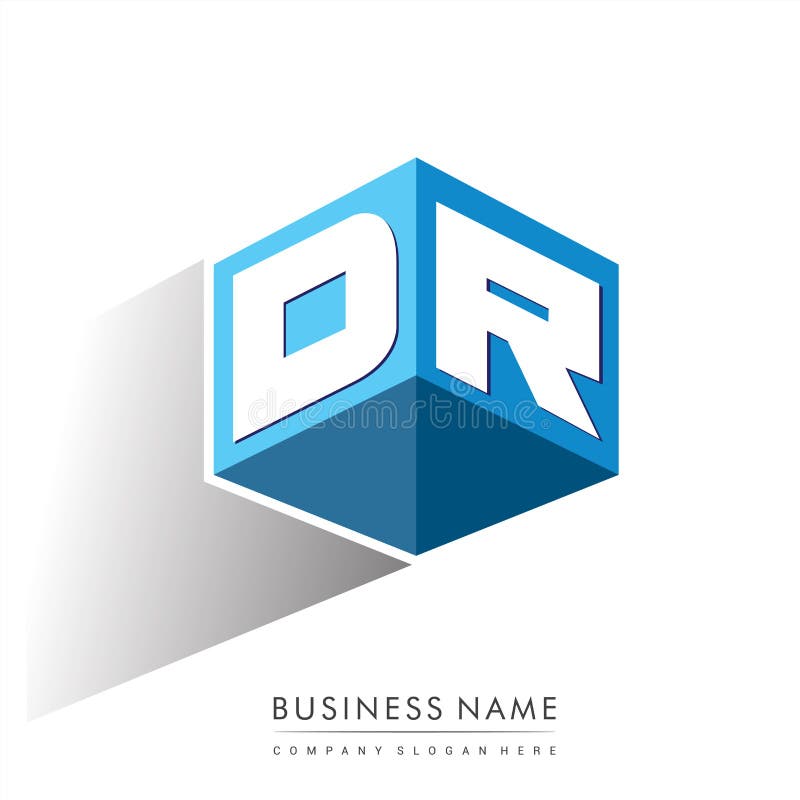 Letter DR Logo in Hexagon Shape and Blue Background, Cube Logo with ...