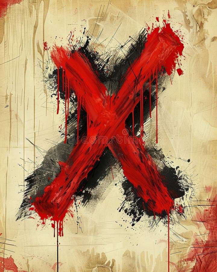 Letter X Drawing in Ink with Dripping Paint on a Grunge Scratched and ...