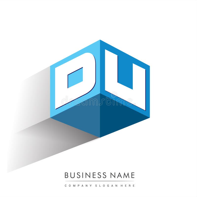 Letter DU Logo in Hexagon Shape and Blue Background, Cube Logo with ...