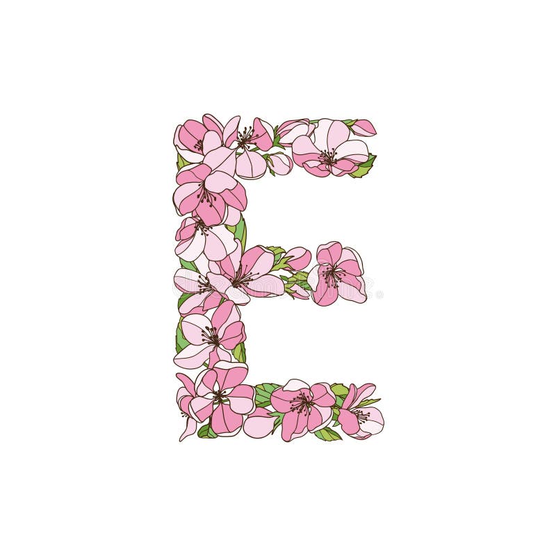 Vector Letter E of Apple Tree Flowers. Stock Vector - Illustration of ...