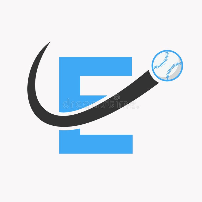 Letter E Baseball Logo Concept with Moving Baseball Icon Vector ...
