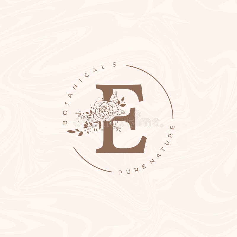 Letter E Botanical Flowers . Initial Wedding Monogram Font Logo Stock ...