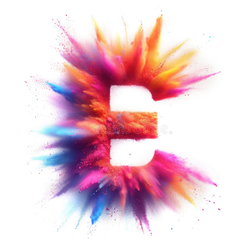 Letter E - Colored Powder Explosion Font Isolated on White Background ...