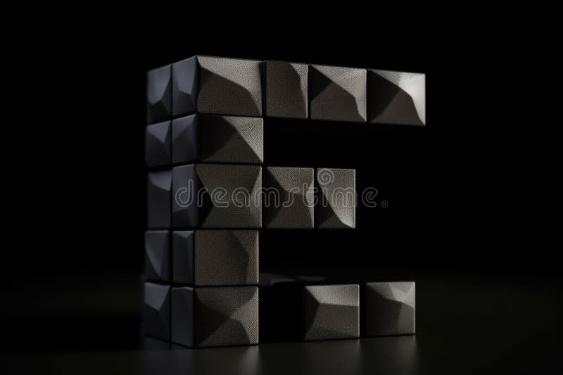 Letter E, 3d Block Letters Style, on Black Background Stock ...