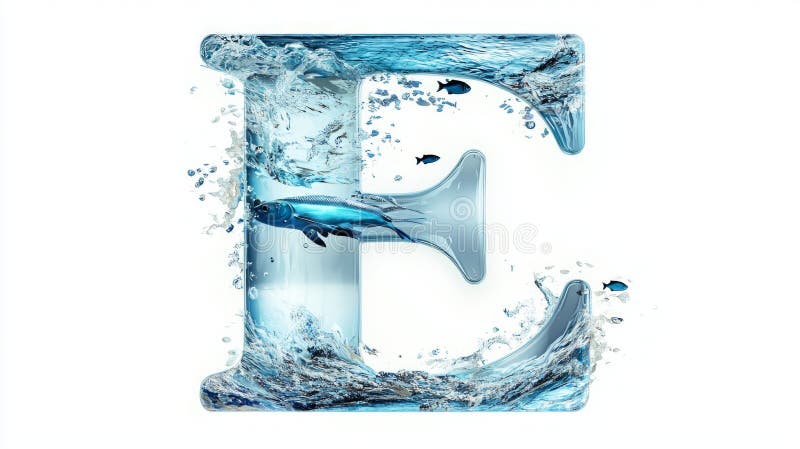 Letter E Features a Realistic Glass Texture, Filled with Vibrant Water ...