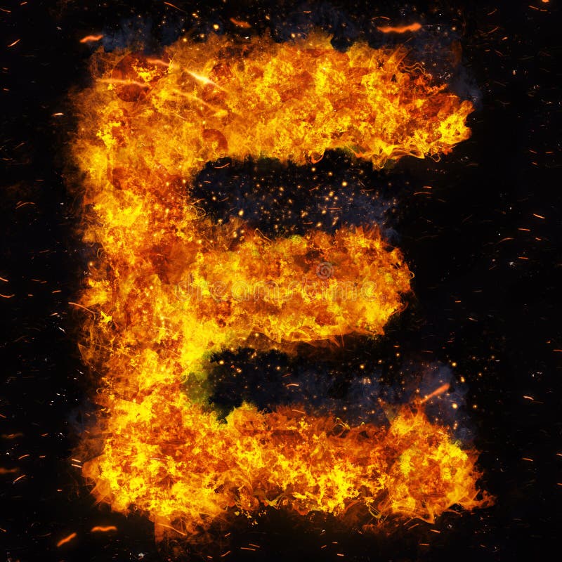 Letter E Flame Explosion Shape with Embers and Sparks Stock ...