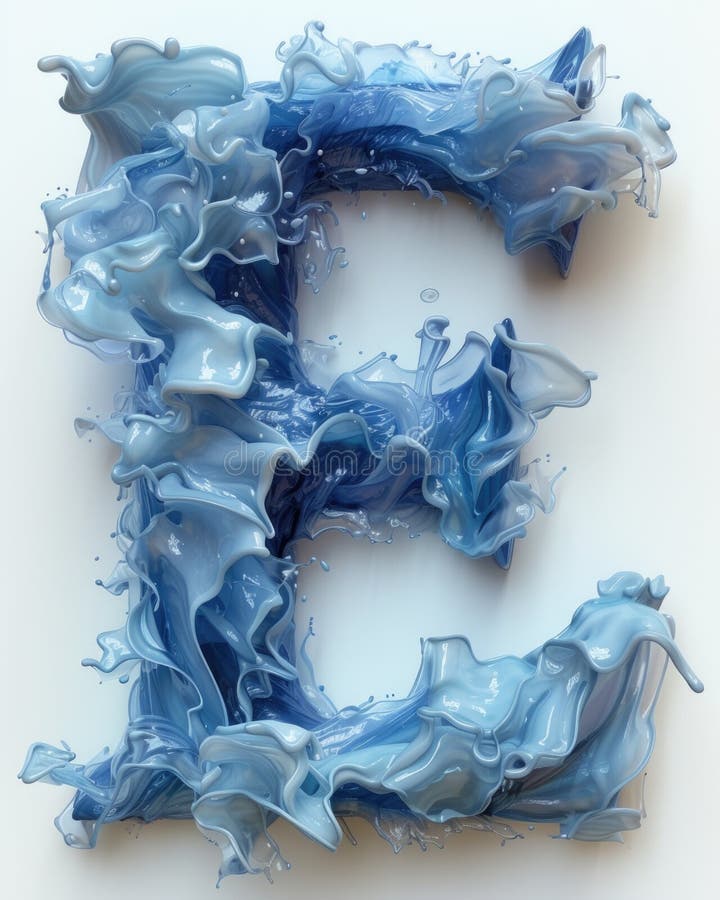 Blue and White Paint Create the Letter E in a Sea-like Form. Generative ...