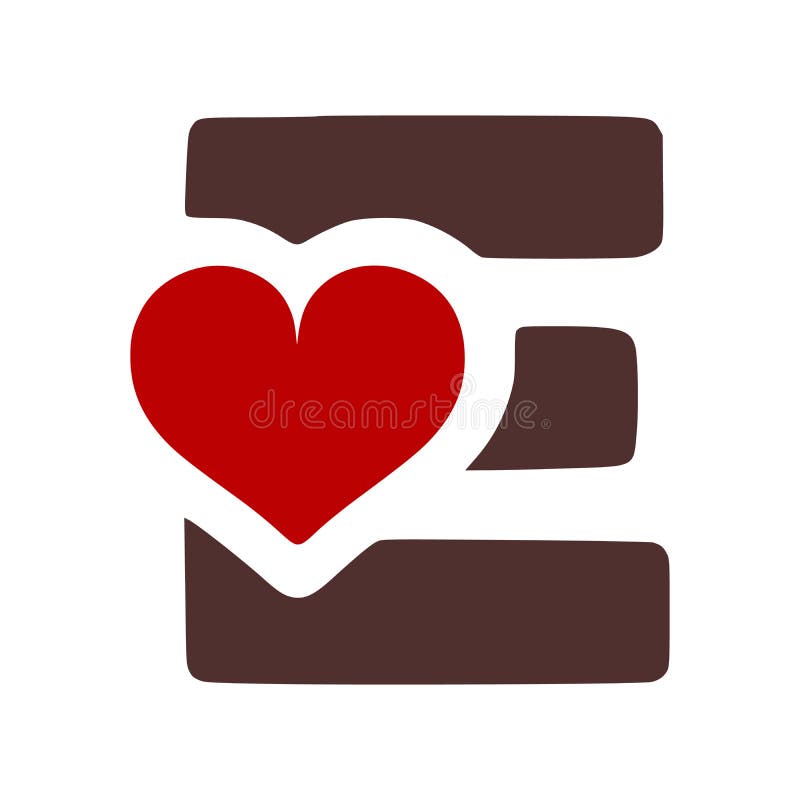 Letter e with heart symbol stock vector. Illustration of vector - 242029347