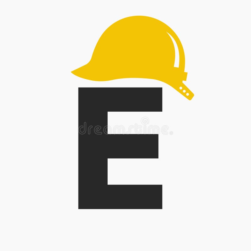 Letter E Helmet Construction Logo Concept with Safety Helmet Icon ...
