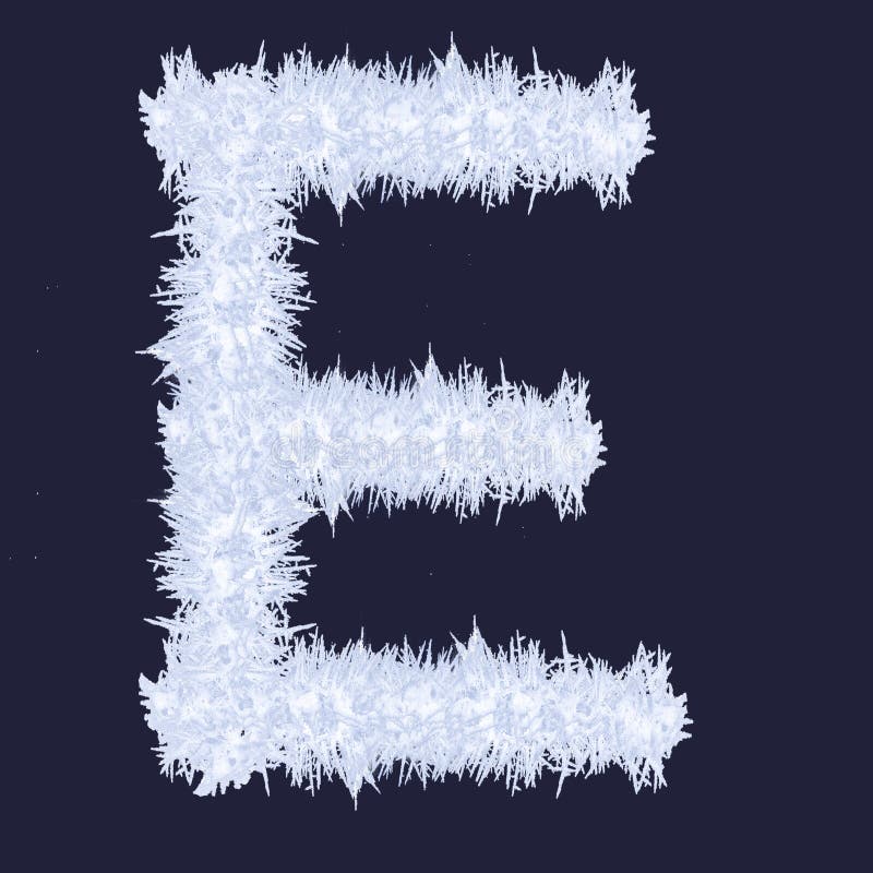 English Letter `E` Made Of Ice And Snow On A Dark Blue Background Stock ...