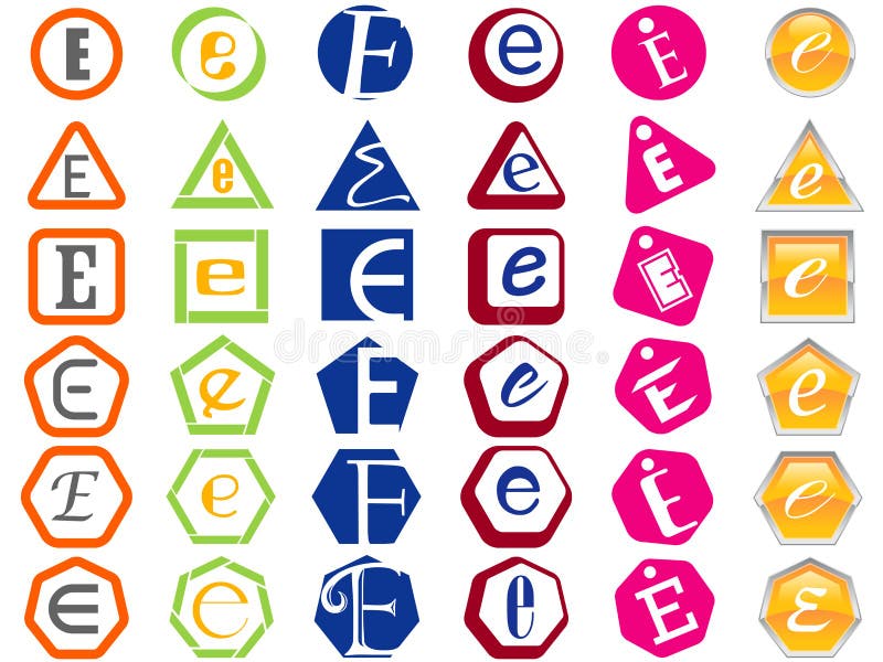 Letter E Icons Badges and Tags Stock Vector - Illustration of blue ...