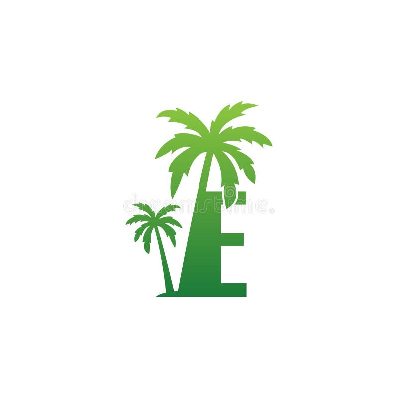 Letter E Logo and Coconut Tree Icon Design Vector Stock Illustration ...