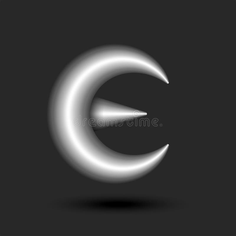 Letter E Logo 3d Crescent Shape Gray Gradient with Shadows, Creative ...