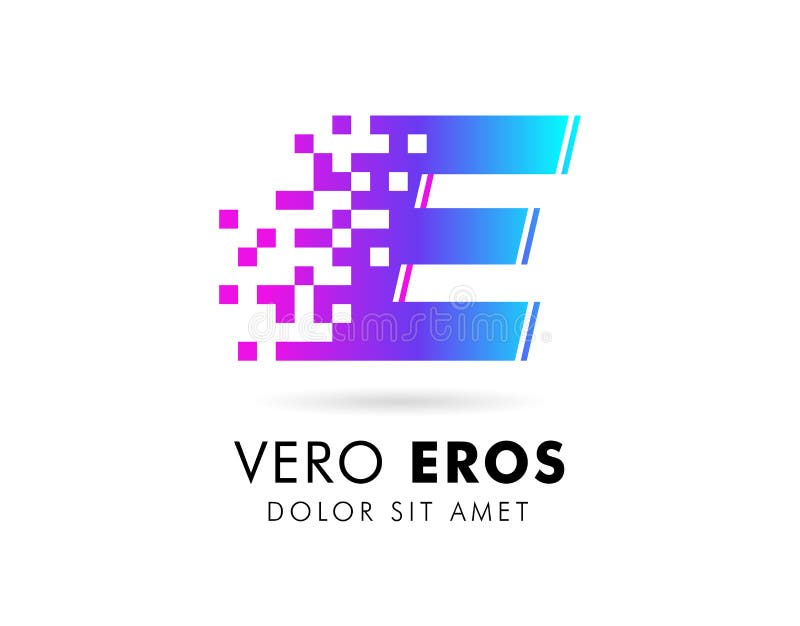 Letter E Logo Design Template. Letter E Logo in Pixel Motion Style with ...