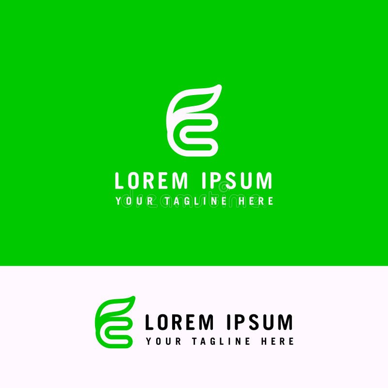 Letter E Logo with Leaves Minimalist Style Design Stock Vector ...