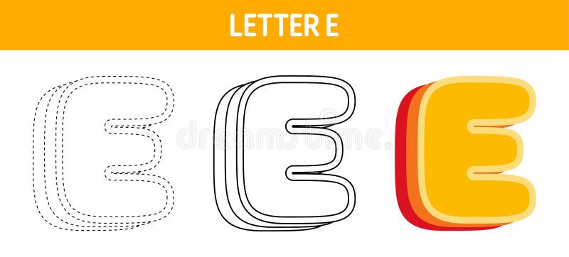 Letter E Orange, Tracing and Coloring Worksheet for Kids Stock Vector ...
