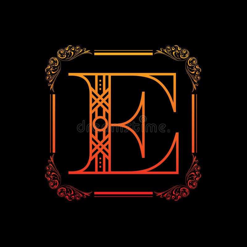 Letter E with ornament stock vector. Illustration of frame - 87976925