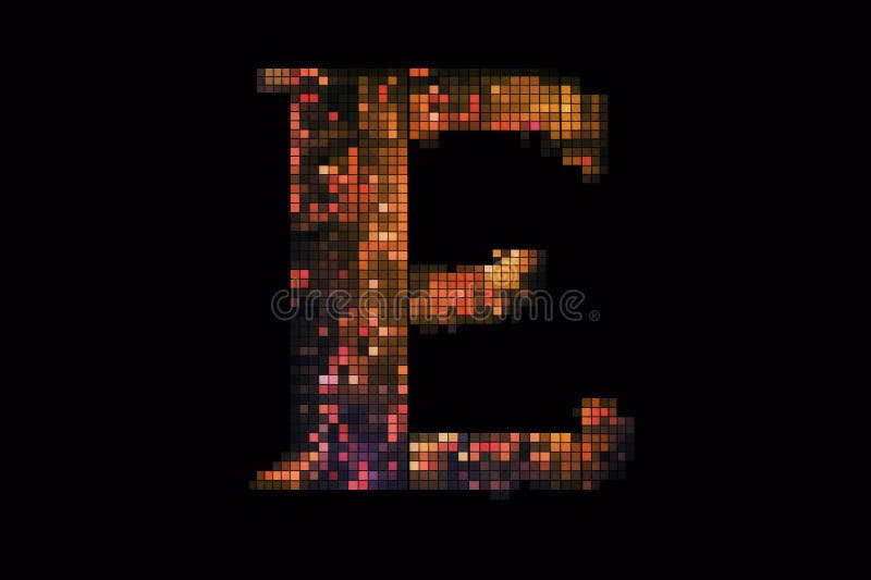 Letter E, Pixel Art Style, on Black Background Stock Illustration ...