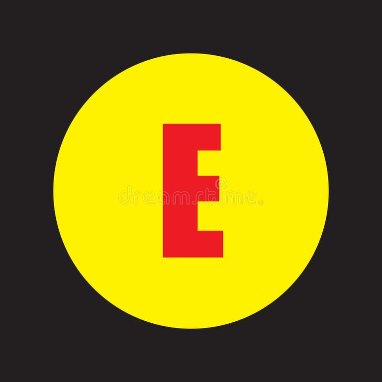 Letter E with Red Impact Font in Yellow Circle Stock Vector ...
