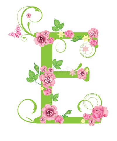 Letter E with roses stock vector. Illustration of font - 7967338