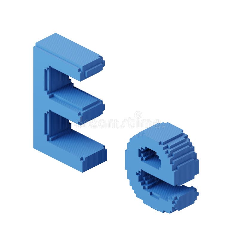 Letter E Shaped Block Pixel with Blue Cubes. 3d Illustration. Stock ...