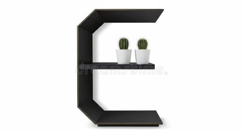 Letter E Shelf with Cacti on White Background for Home Decor Stock ...