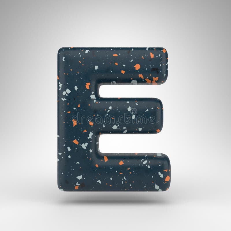 Letter E Uppercase on White Background. 3D Letter with Blue Terrazzo ...