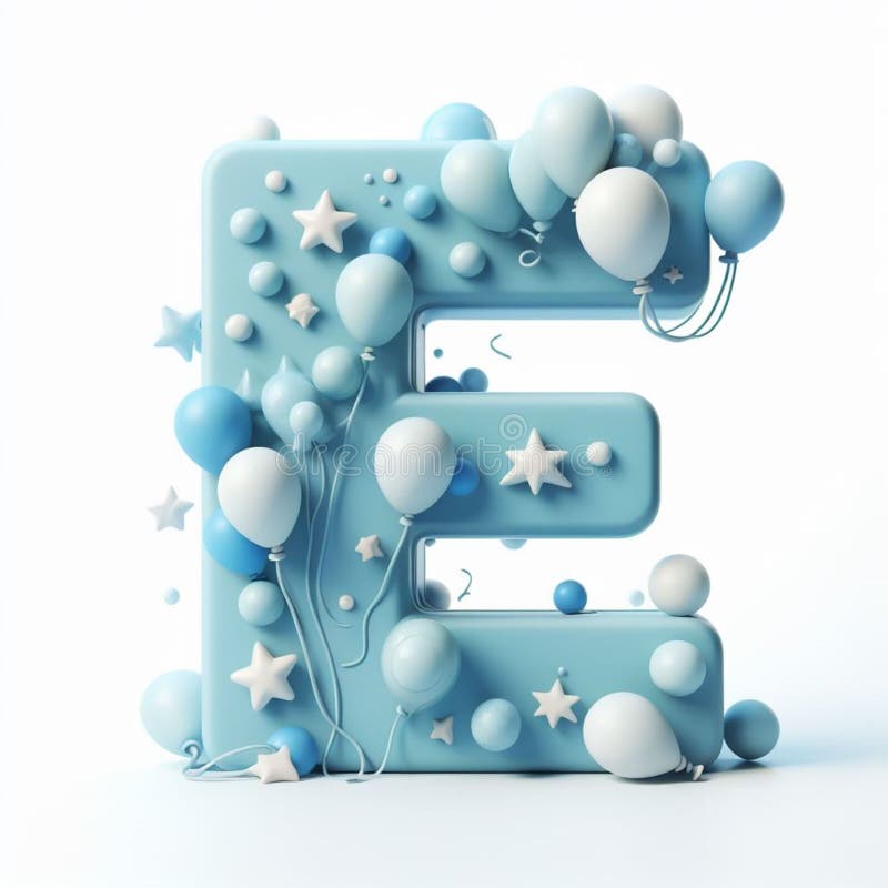 Letter E in Vector with Celestial Details, Such As Balloons and Stars ...