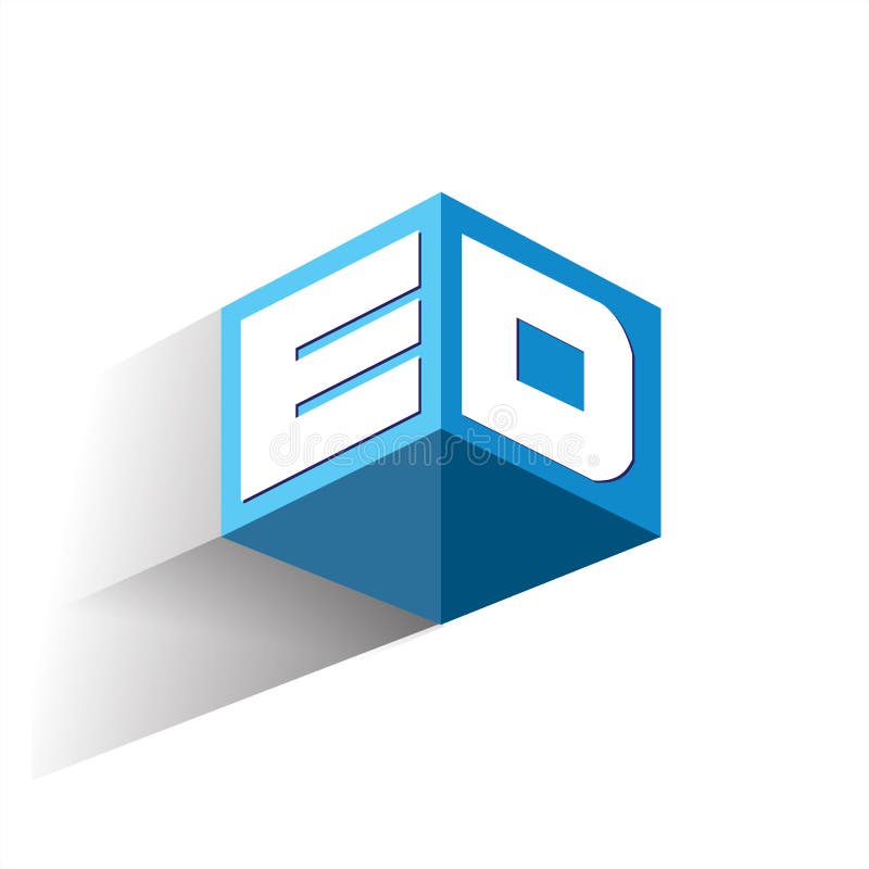 Letter ED Logo in Hexagon Shape and Blue Background, Cube Logo with ...