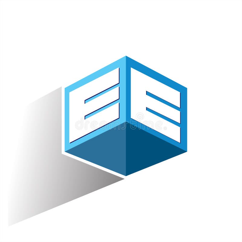 Letter EE Logo in Hexagon Shape and Blue Background, Cube Logo with ...