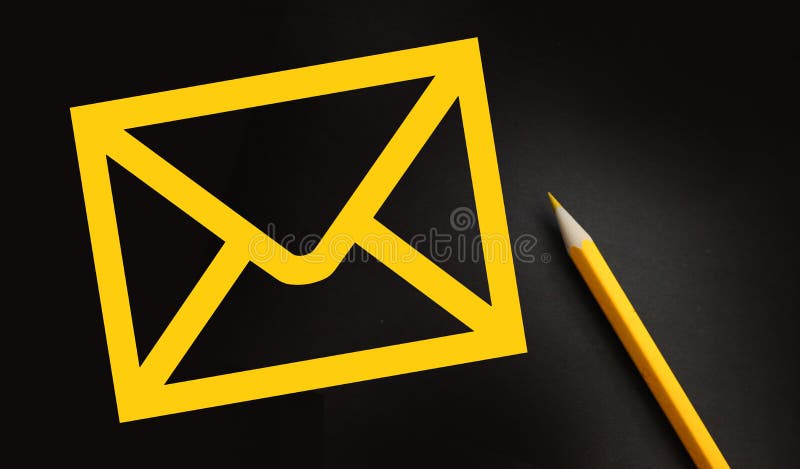 Letter Email Post Icon and Yellow Pencil Besides. Contact Us Concept ...