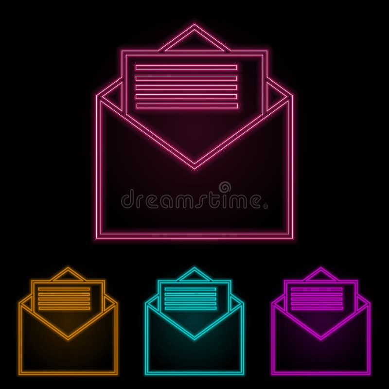 Letter in Envelope Color Neon Set. Simple Thin Line, Outline Vector of ...