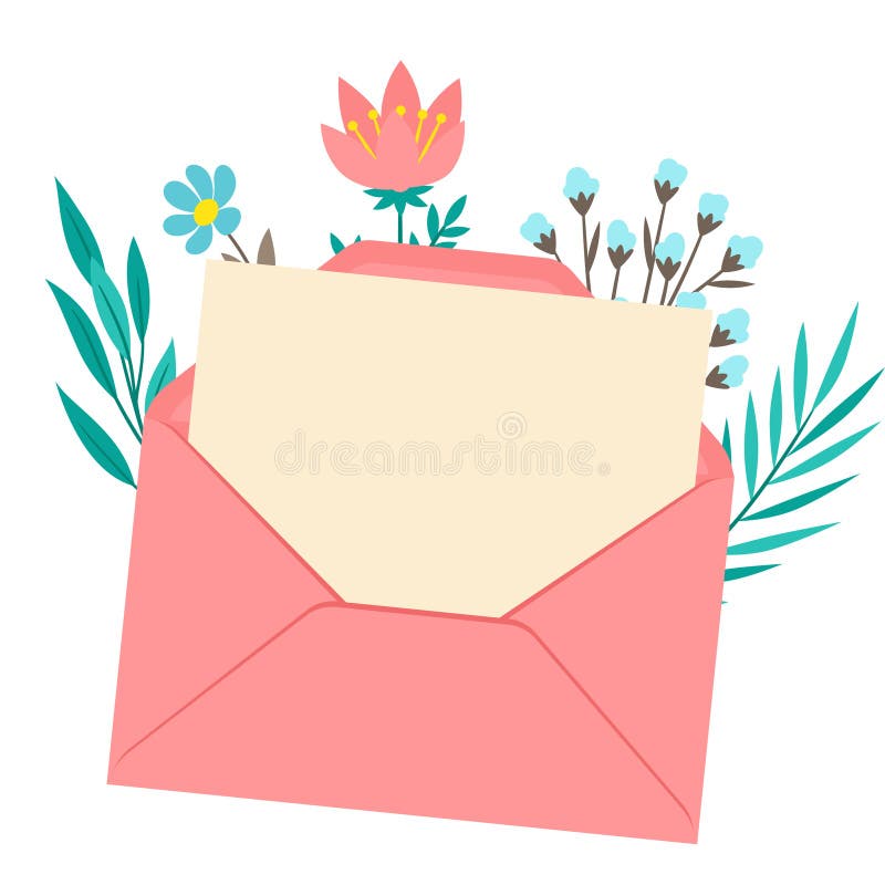 Letter in Envelope with Flowers. Romantic Template with Floral Decor ...