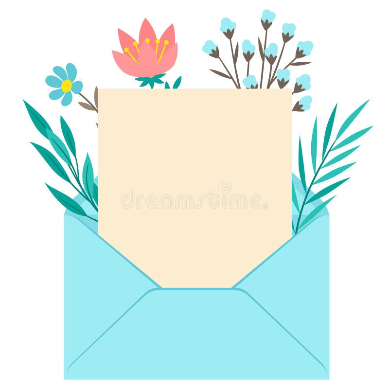 Letter in Envelope with Flowers. Romantic Template with Floral Decor ...