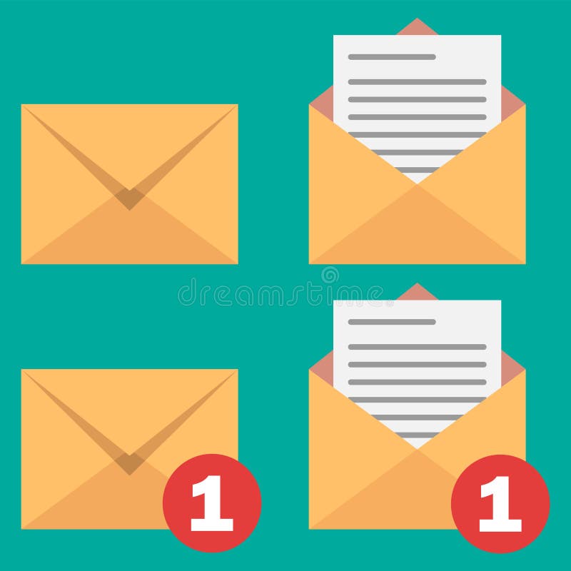 Letter Envelope with Paper Document. Closed, Open with a Message E-mail ...
