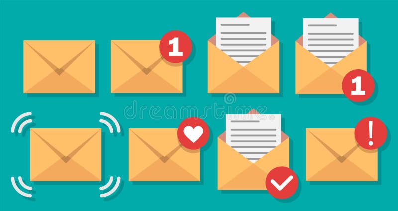 Letter Envelope with Paper Document. Closed, Open with a Message E-mail ...