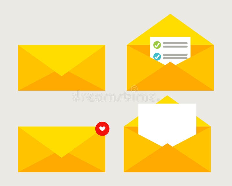 Letter Envelope with Paper Document Vector Illustration. Closed, Open ...