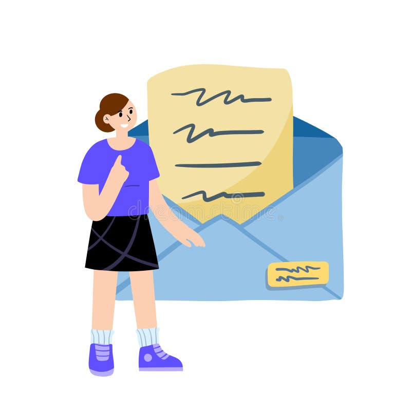 Letter with Envelope and People. Young Woman Sending Mail Stock Vector ...