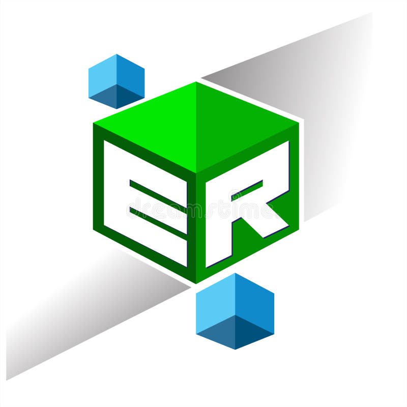 Letter ER Logo in Hexagon Shape and Green Background, Cube Logo with ...