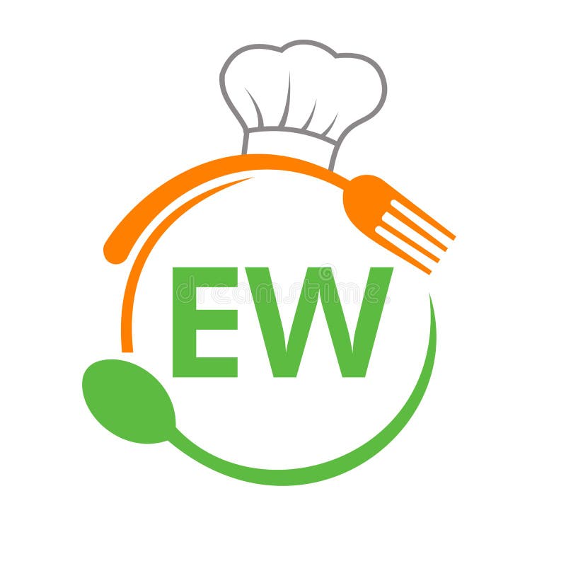 Letter EW Restaurant Logo with Chef Hat Spoon and Fork Template ...