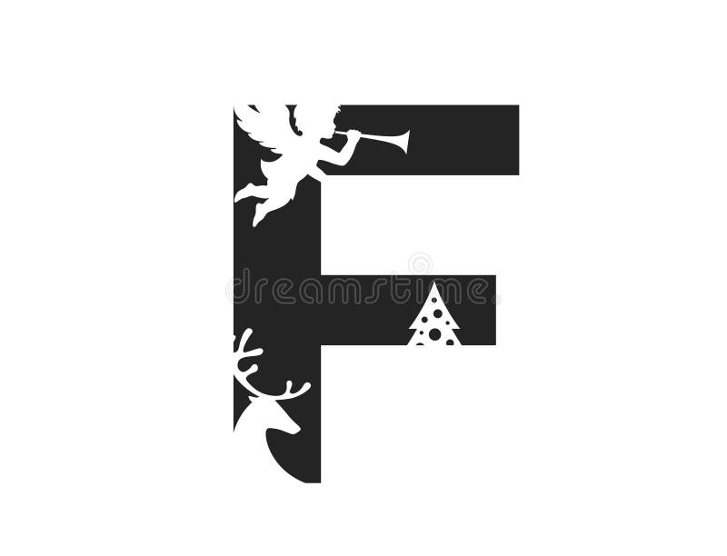 Letter F with Angel, Deer and Christmas Tree. Text Element for ...