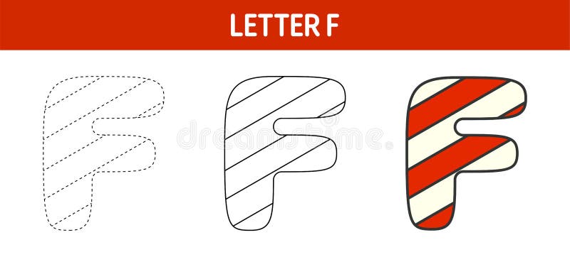 Letter F Candy Cane, Tracing and Coloring Worksheet for Kids Stock ...