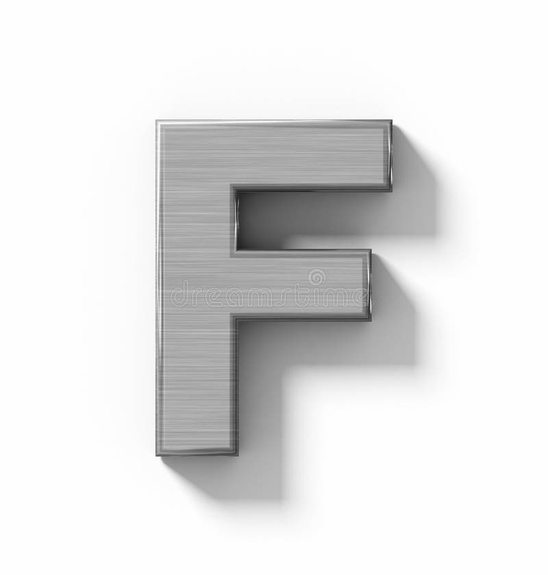 Letter F 3D Metal Isolated on White with Shadow - Orthogonal Pro Stock ...