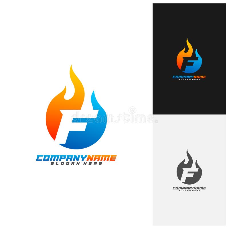 Letter F Fire Logo Design Template, Flames Logo Vector, Emblem ...